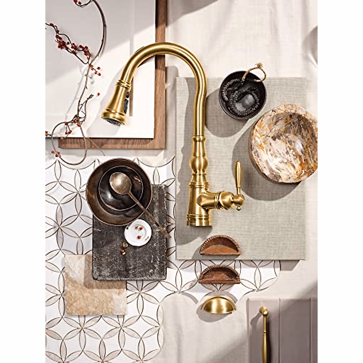 Moen Weymouth Brushed Gold Smart Faucet Touchless Pull Down Sprayer Kitchen Faucet with Voice Control and Power Boost, S73004EVBG