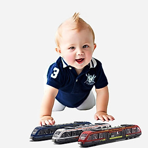 OTONOPI Toy Train Set High Speed Locomotive Engine Die Cast Model Car Sliding Linked Subway Bullet Train Set for Kids Pack of 3