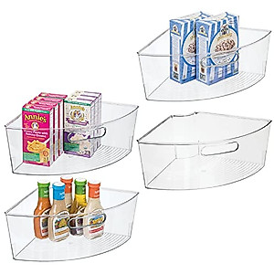 mDesign Kitchen Cabinet Plastic Lazy Susan Storage Turntable Organizer Bins w/Built-In Handle - Large Triangle Corner Dividers for Pantry - 1/4 Wedge, 6" Deep - Ligne Collection - 4 Pack - Clear