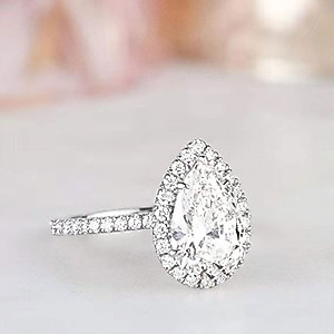 WSX Gold 1ct Pear Bridal Rings Sets for Women Moissanite Simulated Diamond Her Engagement Halo Wedding Promise Ring, 2 Piece Set