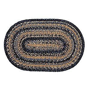 IHF Home Decor |River Shale Premium Braided Collection | Primitive, Rustic, Country, Farmhouse Style | Jute/Cotton | 30 Days Risk Free | Accent Rug/Door Mat | Blue, Black, Tan | 22"x72" Oval