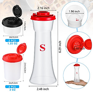 Baderke 6 Pcs Salt and Pepper Shaker Set Hourglass Plastic Salt and Pepper Shakers with Lids Airtight Spice Jar Dispenser for Restaurant Kitchen Camping Outdoor, 3 Sizes