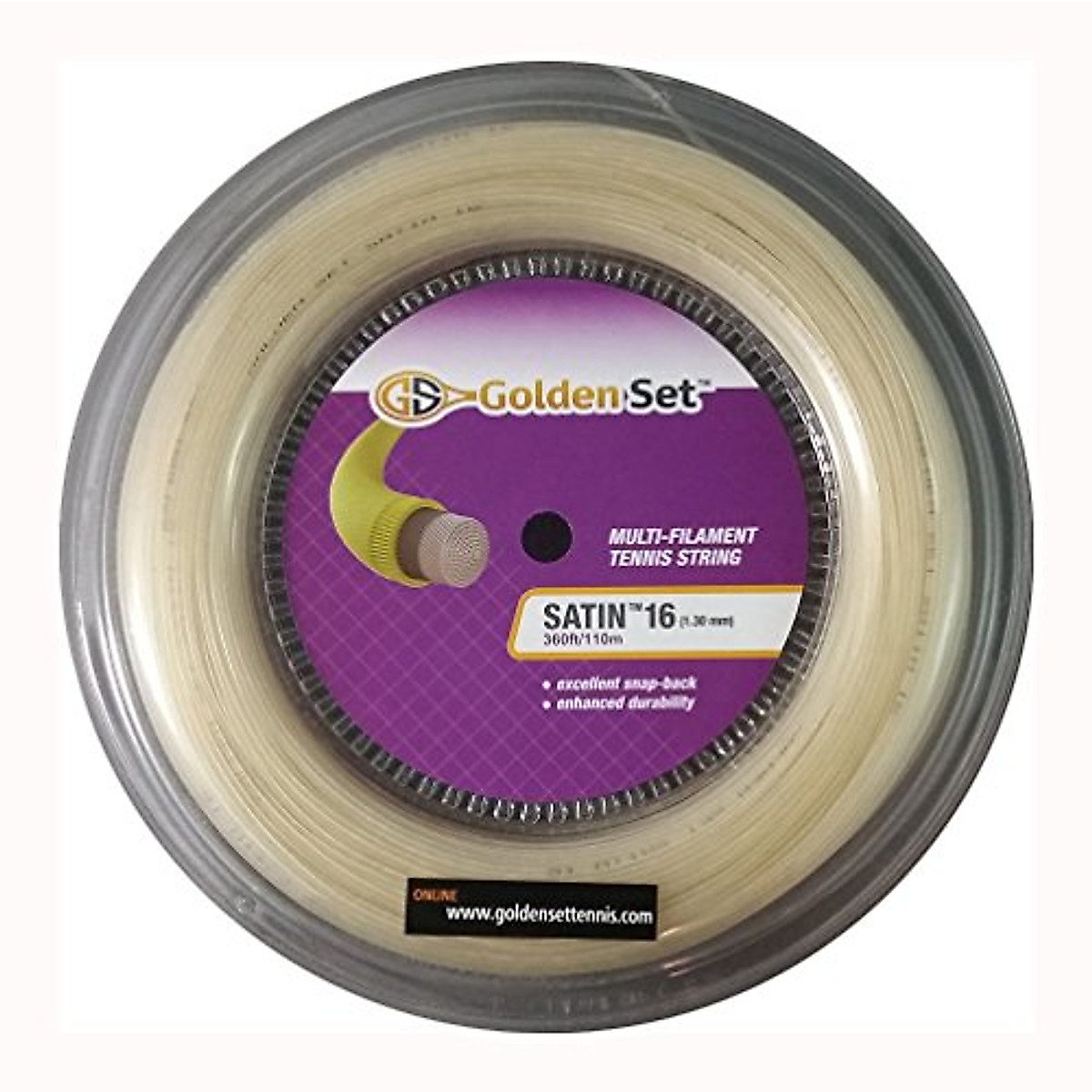 Golden Set Satin 16g (1.30mm), Reel (360ft/110m), Natural, Multi-Filament Tennis String