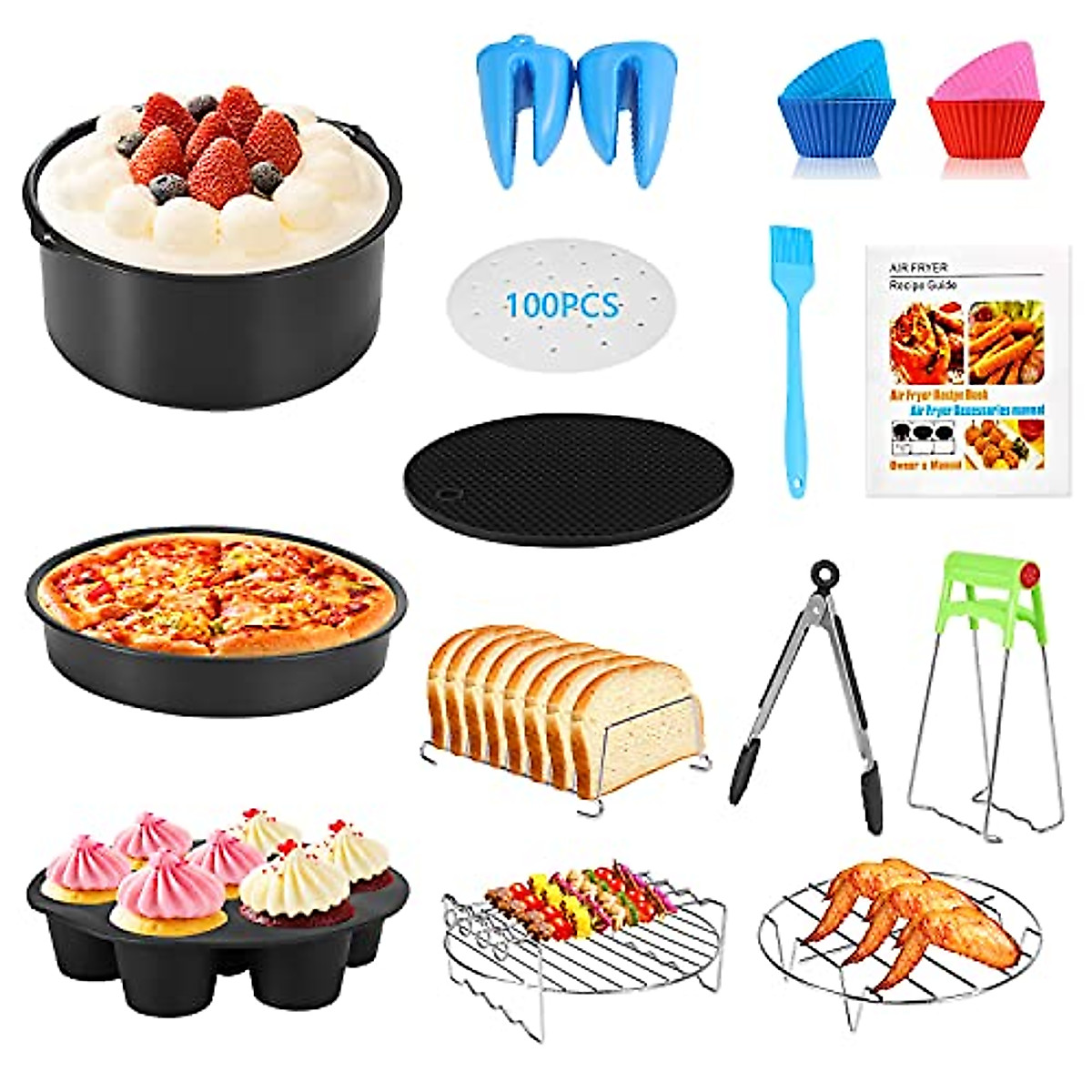 Air Fryer Accessories,14 pcs 8 Inch Air Fryer max xl Accessories,Power xl Air Fryer Accessories 5 QT Accessories Air Fryer 5.8 QT air fryer tools air fryer rack,for All Brands of Fryers (3.7QT-6.8QT)