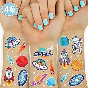xo, Fetti Space + Planets Temporary Tattoos for Kids - 46 Glitter styles | Alien Birthday Party Supplies, Astronaut Favors + Rocketship Decorations