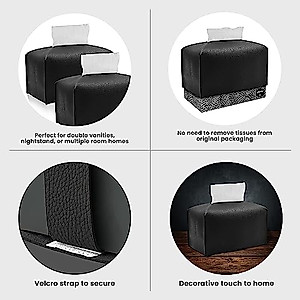 AILOS 2pcs Tissue Box Cover Rectangular- Tissue Box Holder Rectangular - Tissue Holders Decorative - Faux Leather Tissue Box Cover - Tissue Box Cover Rectangle - Decorative Tissue Box Holder (Black)