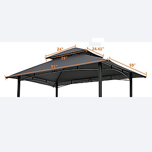 MengK 8x5Ft Grill Gazebo Replacement Canopy,Double Tiered BBQ Tent Roof Top Cover,Grey