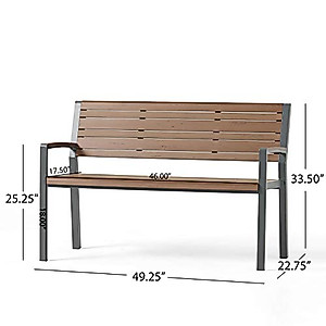 Christopher Knight Home Davos Outdoor Bench, Dark Grey + Silk-Screen Brown