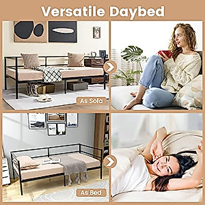 Giantex Metal Twin Daybed Frame, Day Bed with Metal Slat Support & 3-Sided Guardrails, 2-in-1 Space-Saving Sofa Bed for Living Room Guest Room, No Box Spring Needed, Black