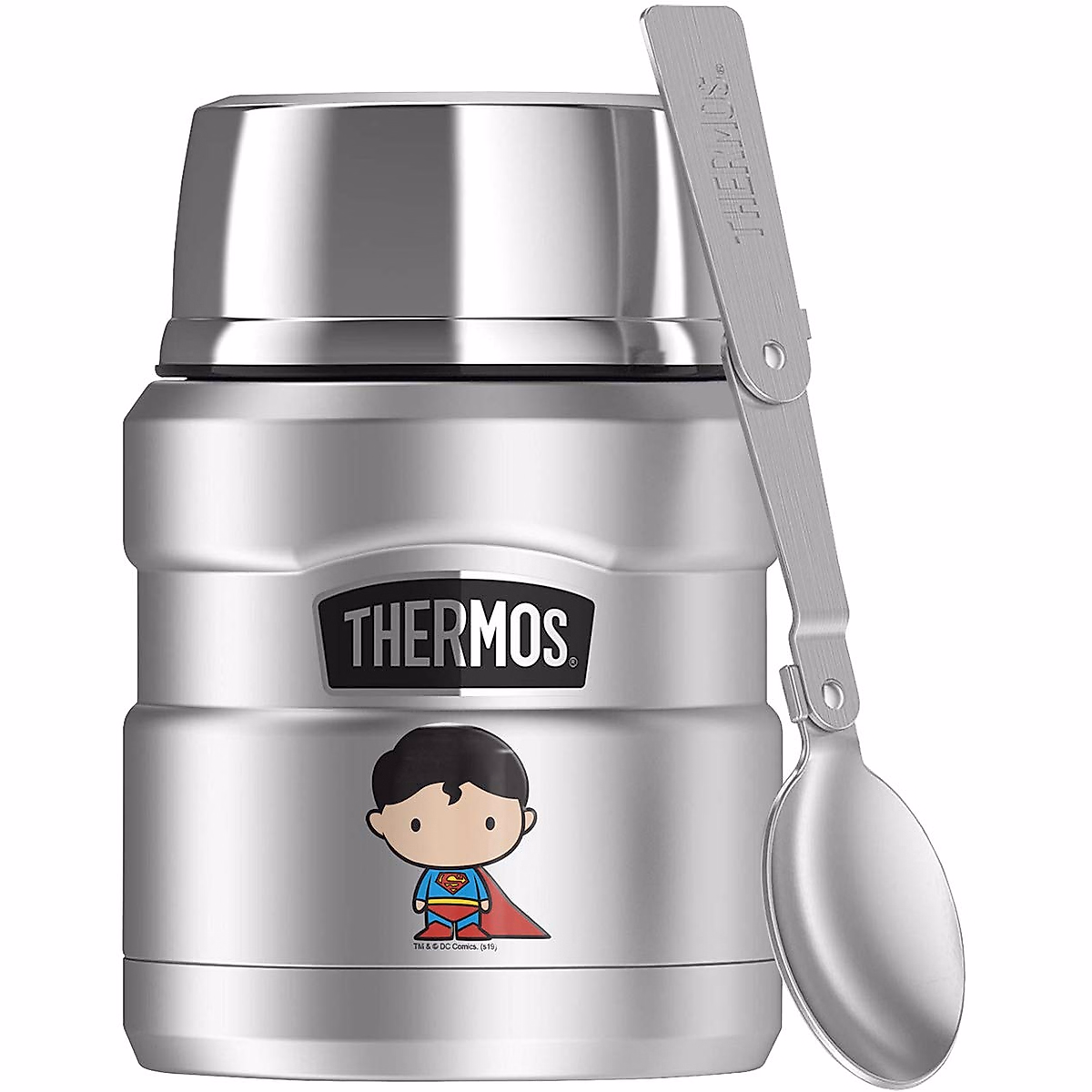 THERMOS Superman Cute Chibi, STAINLESS KING Stainless Steel Food Jar with Folding Spoon, Vacuum insulated & Double Wall, 16oz