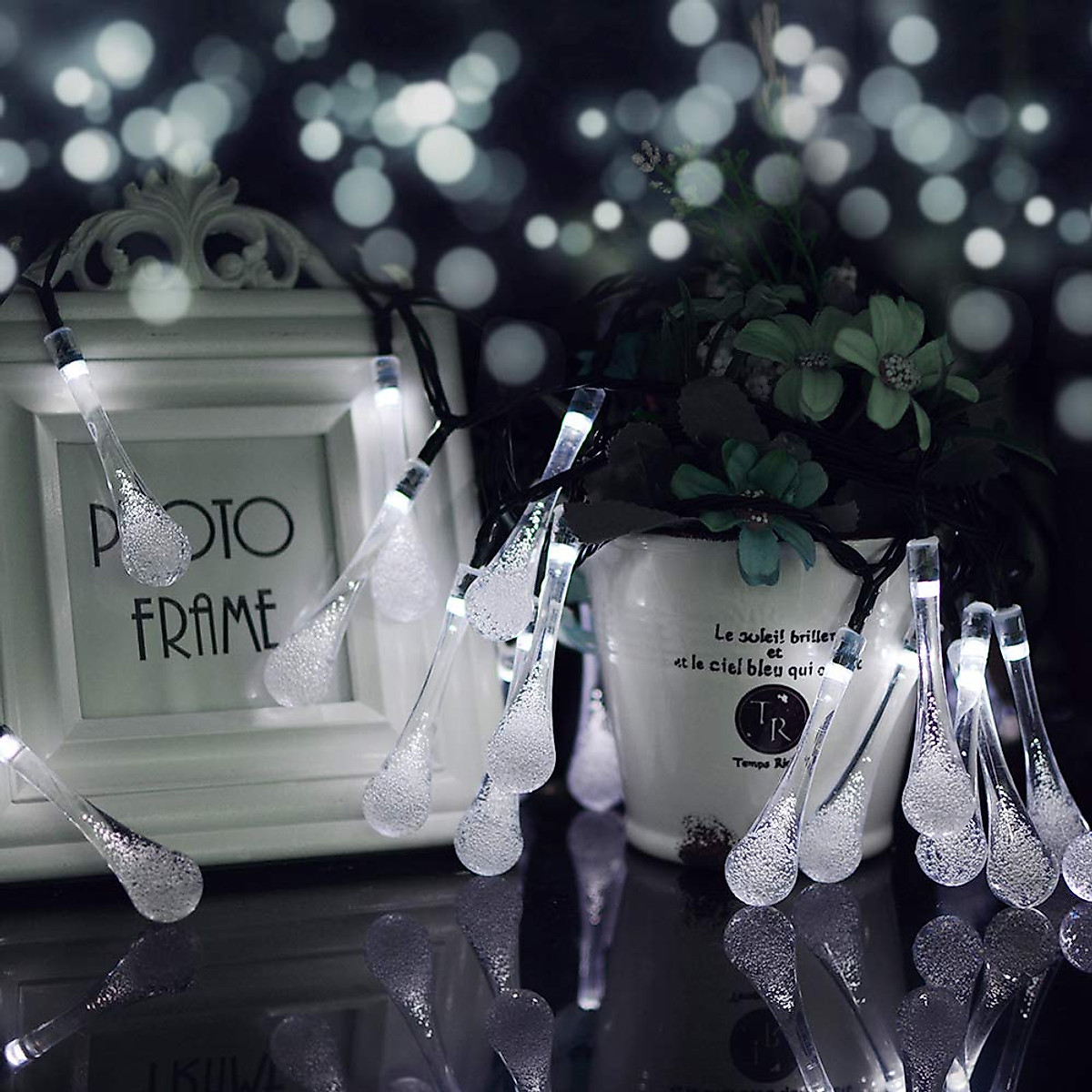 Solar String Lights，7m 50 LEDs Waterproof Teardrop-Shaped - White LED Outdoor String Lights for Cafe, Garden, Home, Landscape, Holiday, Wedding Decorations