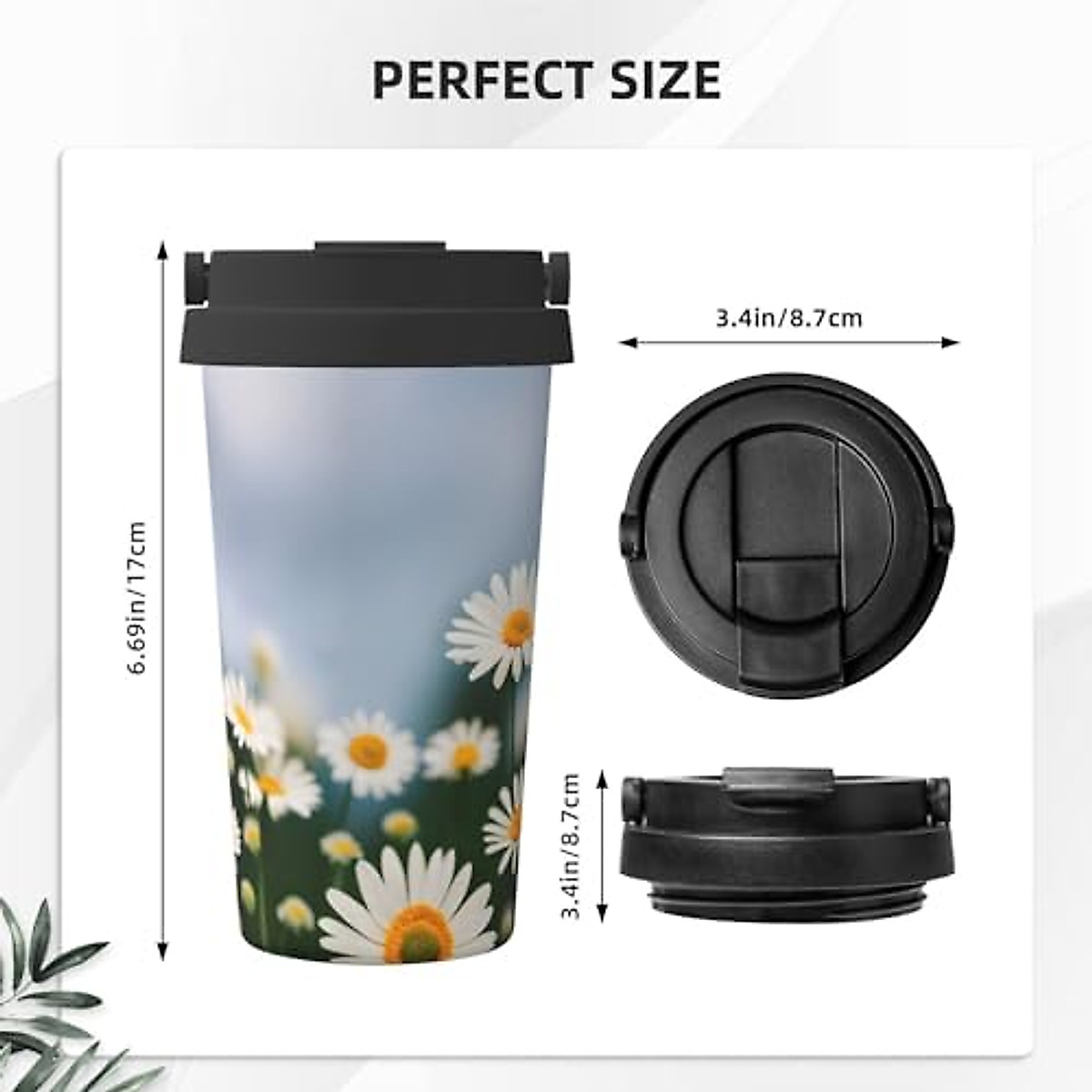 WANGXUEE Daisy Flowers Print 500ml Stainless Steel Travel Tumbler Double Wall Vacuum Insulated Coffee Mug