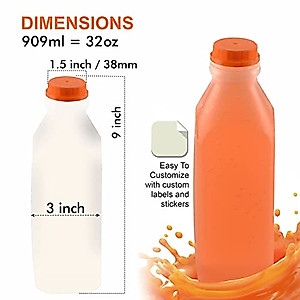 [50 PACK] Empty Plastic Juice Bottles with Tamper Evident Caps 32 OZ - Smoothie Bottles - Ideal for Juices, Milk, Smoothies, Picnic's and even Meal Prep by EcoQuality Juice Containers