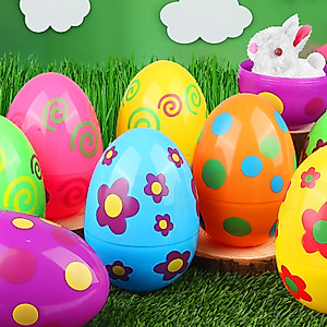 SURCVIO 12 Pcs Jumbo Printed Easter Eggs, 6 Inches Giant Plastic Eggs Fillable for Easter Themed Hunt Basket Stuffers Fillers, Filling Treats Party Favor Hunt Game Classroom Prize Supplies