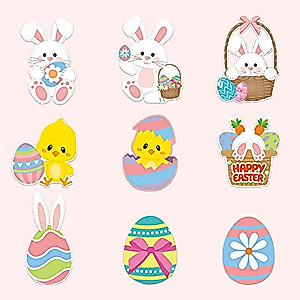 45 Pieces Easter Egg Cutouts Bulletin Board Decoration, Easter Bunny Cutouts Colorful Bunny Cardboard Craft Rabbit Cut-Outs with 100 Glue Point Dots for Easter Party Games Home Wall Decorations