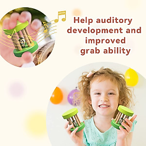 Wooden Rattle Natural Spinning Rainbow Drum Montessori Baby Roller Bell Toys Nursing Shower Gifts Green