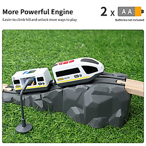 Wood City Battery Operated Train for Wooden Train Track, Electric Locomotive Train Set with Powerful Engine Compatible with Thomas, Brio, Chuggington, Bullet Train Toys for Toddlers 3 4 5 Year Olds