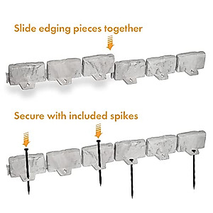 EasyFlex No-Dig Landscape Edging with Anchoring Spikes, 2.7 in. Tall Decorative Stone-Look Garden Border, 15 Foot Kit, Light Gray (3602G-15C-6)
