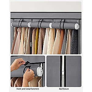 SONGMICS Portable Closet, Wardrobe Closet Organizer with Cover, 3 Hanging Rods and Shelves, 4 Side Pockets, 51.2 x 17.7 x 65.7 Inches, Large Capacity for Bedroom, Living Room, Gray URYG092G02
