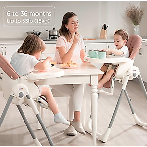 KÜB 3-in-1 Foldable Baby High Chair | 7 Height & 4 Recline Adjustable | Removable Seat & Tray for Easy Clean | 2 Locking Wheels | Multifunctional Infant Highchair for Babies Toddlers Girl (Pink)