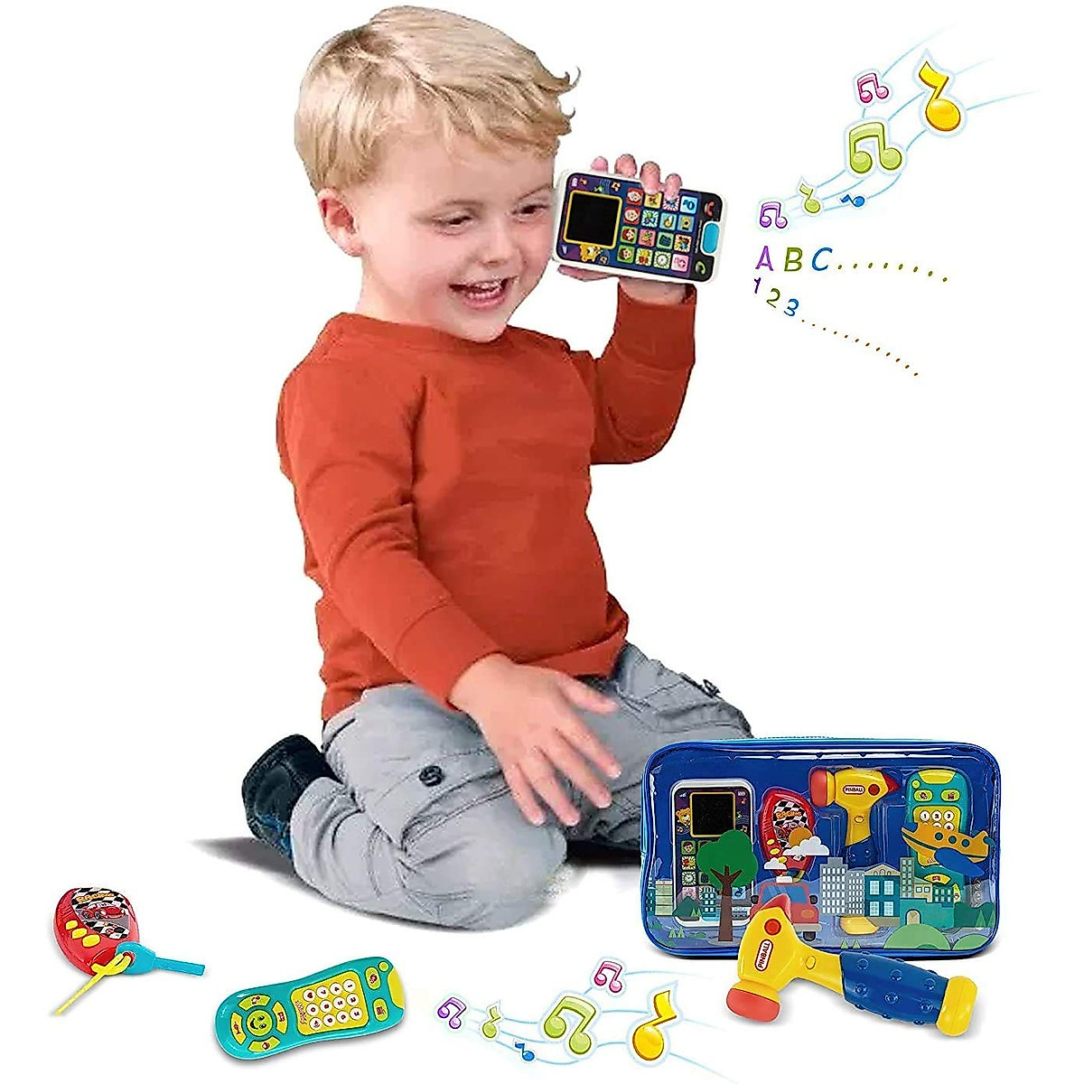 WALA - Learning Music Playset Bundle Smartphone with Car Keys Remote TV Control and Hammer - Pretend N Play with Storage Bag