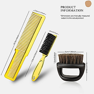 3 Pieces Barber Brush and Barber Comb Set, with Barber Blade Cleaning Brush Beard Brush Hair Cutting Comb, for Men Women Beauty Salons Home Use – Gold