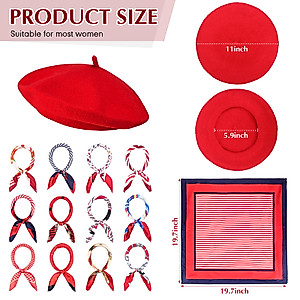 Shinymoon 24 Pcs Wool Beret Hat Bulk Winter Artist Beanie Beret Warm French Hat with Silky Neck Scarf for Women Girl Lady(Red, Elegant Style)