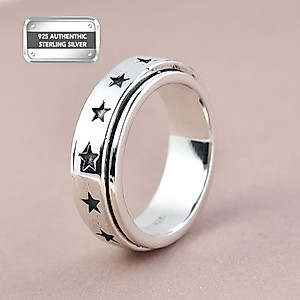 Shop LC Spinner Ring for Women - Spinning Anxiety Ring for Men - Wedding Band 925 Sterling Silver Platinum Plated Star Jewelry Stress Relief Gifts for Women Size 11 Engagement Bridal Anniversary