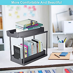 VerkTop Under Sink Organizer, 2-Tier Sliding Under Bathroom Cabinet Storage Drawer Organizer with Hooks,Hanging Cup,Multi-purpose Under Sink Shelf Organizer for Bathroom Kitchen(2pcs)