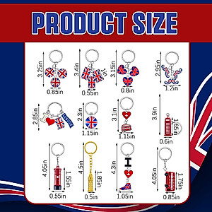 Henoyso 12 Pack London Souvenir Keychains UK Flag Keyrings for British Christmas Gifts Party Decorations, Multi Styles