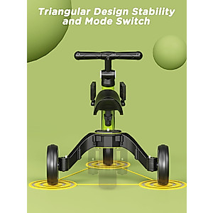 ﻿XJD 5 in 1 Toddler Bike, Tricycle for Toddlers 1-3 with Adjustable Seat Height, Removable Pedals, Ideal Balance Bike Birthday Gifts and Toys for Boys and Girls (Green)