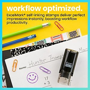 Smiley FACE - ExcelMark Self-Inking Round Teacher Stamp - Purple Ink