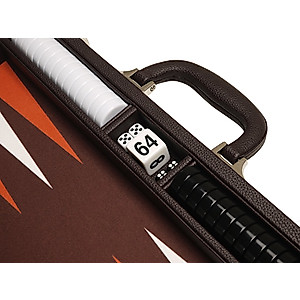 16-inch Premium Backgammon Set - Dark Brown Board, White and Orange Points