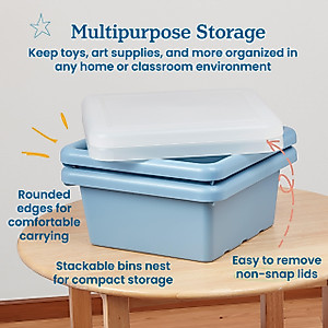 ECR4Kids Square Bin with Lid, Storage Containers, Powder Blue, 2-Pack