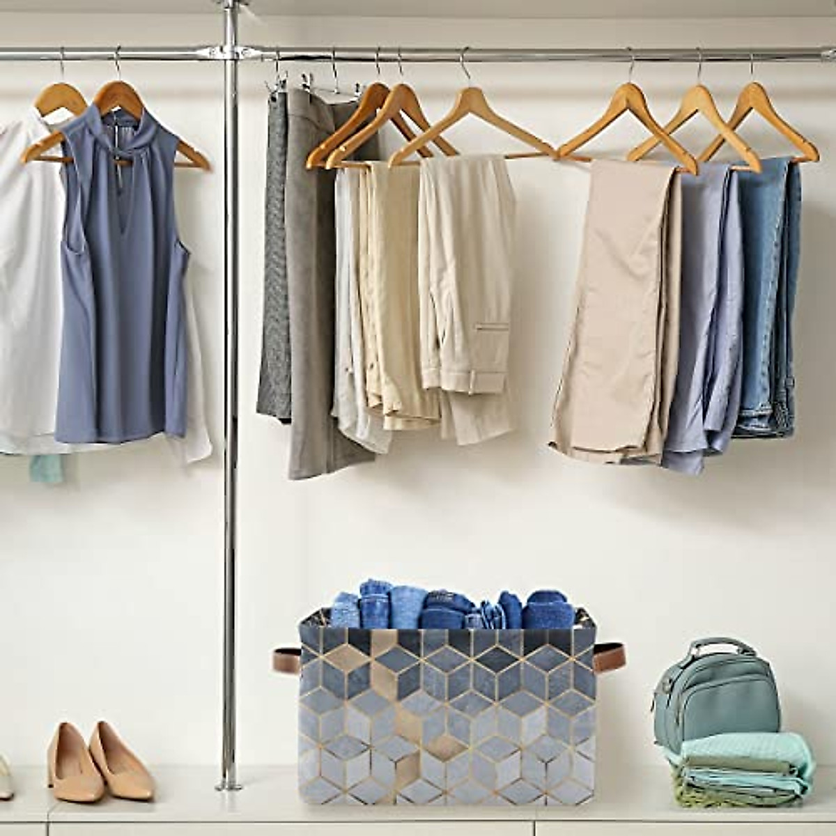 Foldable Storage Baskets, Marble Geometric Cubes Black White Storage Bins with Handles, Decorative Cloth Organizer Storage Boxes for Home|Office 15 x 11 x 9.5 in