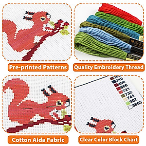ZOIIWA 6PCS Fall Cross Stitch Kits for Beginners Autumn DIY Embroidery Kit for Kids Adults Fall Thanksgiving Gift Turkey Pumpkin Maple Leaf Truck Squirrel Scarecrow Craft Needlepoint Starter Supplies