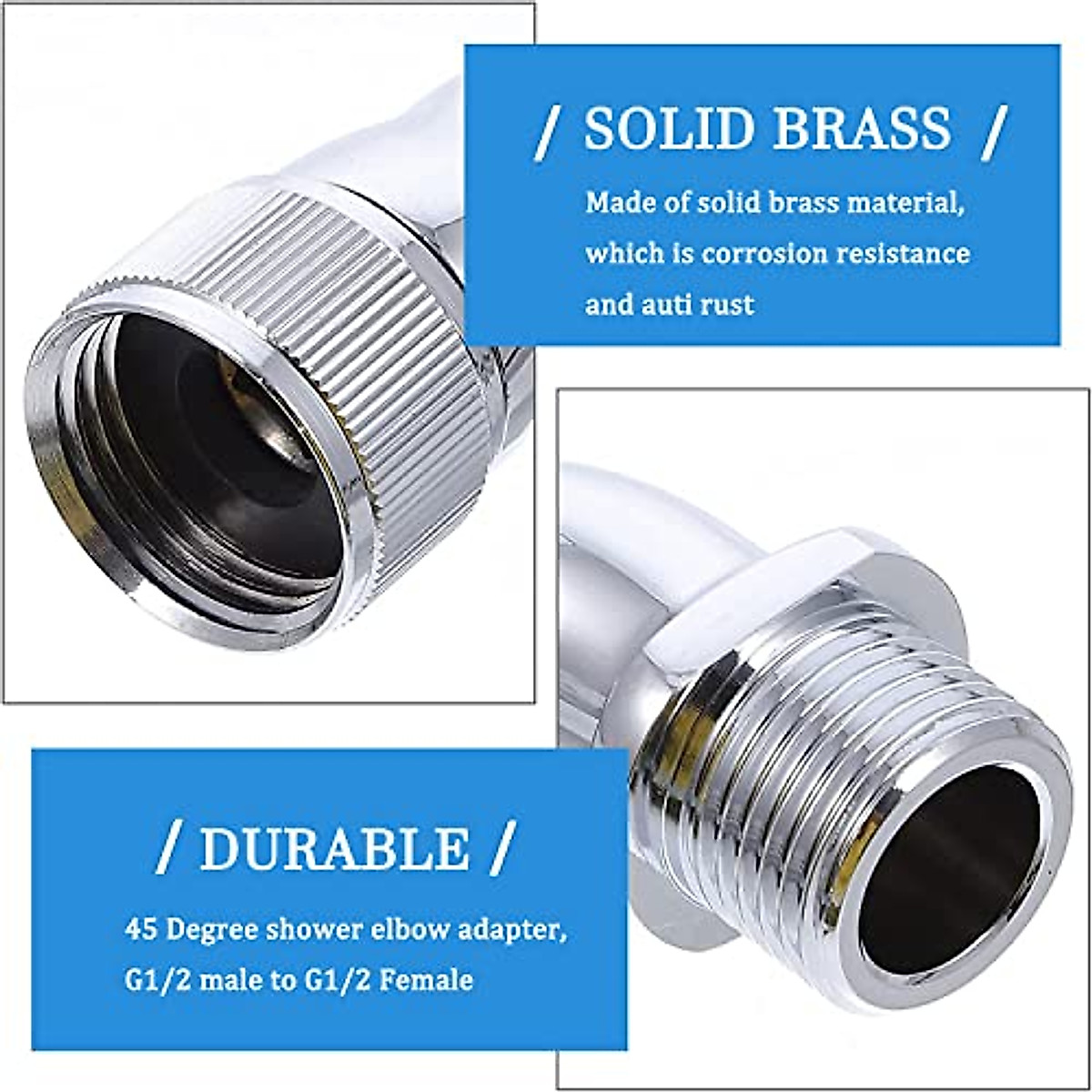 MOSELNY Shower Elbow Adapter for Shower Head,45°Angle Shower Head Extender Connector G1/2 Male to Female Shower Arm Extension for Wall-mounted Shower or Handheld Shower header Connector,Polish Chrome