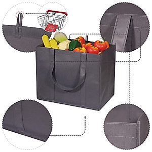 DIOMMELL 16 Pack Reusable Grocery Bags Large Foldable Heavy Duty Shopping Tote Produce Bag with Reinforced Handles for Groceries Clothes Vegetables Fruit, Black Gery Beige