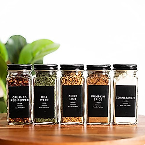 148 Black Minimalist Spice Labels Stickers | Spice Jar Labels Preprinted | White Text on Black Labels | Spice Jars with Label | Herb Stickers Kitchen Pantry Labels | Spice Jar Organization