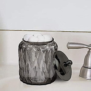 nu steel GLA328D-1 Glacier Collection Glass with Black Finish Metal Trim Bathroom Vanity Countertop Storage Organizer Canister Jar for Cotton Swabs, Rounds, Balls, Makeup Sponges-Smoke, Black