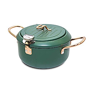 Cyrder Japanese Tempura Deep Fryer Pot with Fahrenheit Thermometer, Nonstick Carbon Steel Oil Fryer, Fried tempura/chicken/fish/shrimp, Easy Clean, Green big tempura pan, 9.5inch