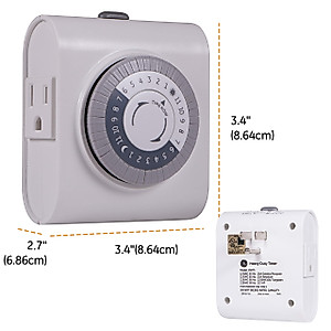 GE 24-Hour 2 Grounded Outlets Mechanical Outlet Timer, Timers for Electrical Outlets Indoor, Light Timers Indoor, Daily ON/OFF Cycle, Lamp and Christmas Light Timer, Indoor Light Timer, 15075