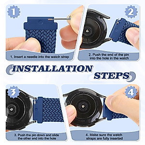 VNDAPT 20mm Elastic Braided Band Compatible with Samsung Galaxy Watch 6/5/4 40mm 44mm,Galaxy Watch 6 Classic/Watch 4 Classic, Adjustable Stretchy Sport Strap for Galaxy Active 2 40mm 44mm/Watch 3 41mm