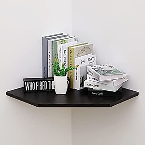 JOLLYMER 20-Inch Corner Floating Shelf, Pentagon Wall Mounted Corner Shelf with Wire Cable Hole for Bedroom, Living Room, Bathroom, Large Display Shelf for Cable Boxes/Games Consoles (Espresso)