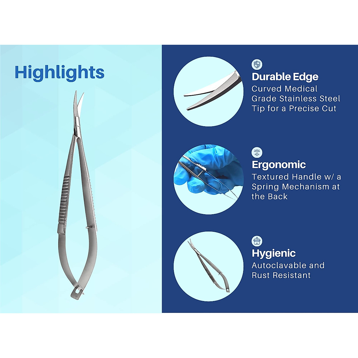 Castroviejo Scissors 5.5" CURVED stitch cutting embroidery spring action extra sharp ARTMAN brand BY WISE LINKERS USA