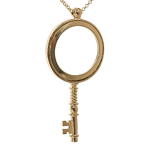 Antique Key 4x Magnifying Glass Pendant Necklace with 30" Chain (Gold Tone)