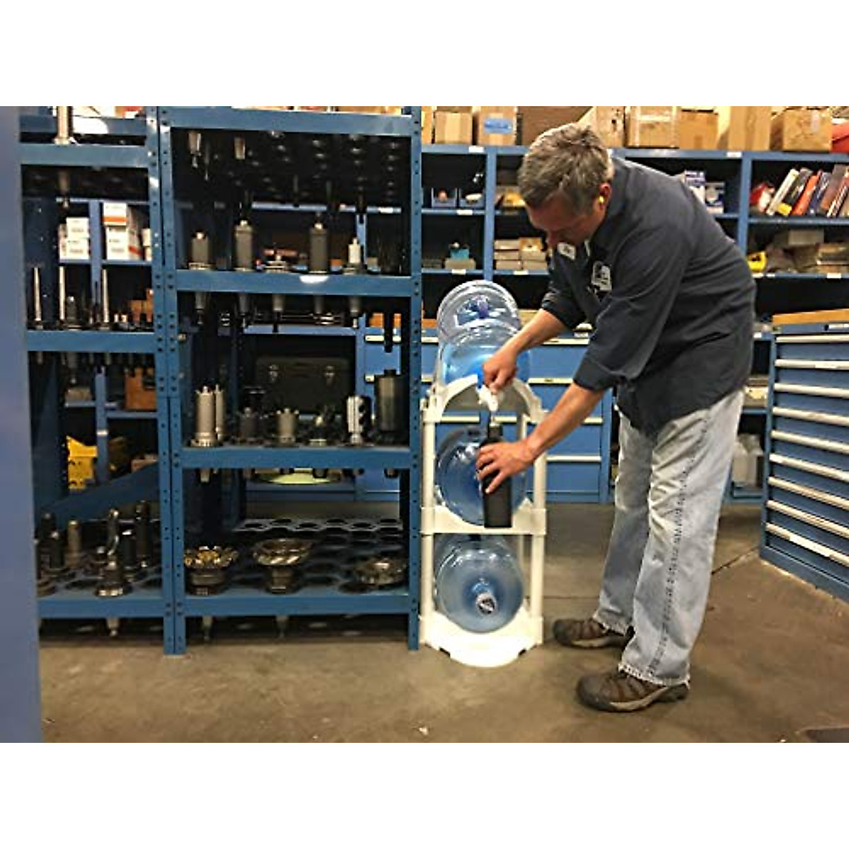 Wisconic Bottle Buddy Cascada Pour & Store System Water System-3-Tier 5 Gallon Jug Storage Rack with Floor Protector & Dispenser Tray-Home & Office Organization-Durable Plastic, Easy To Assemble-Gray