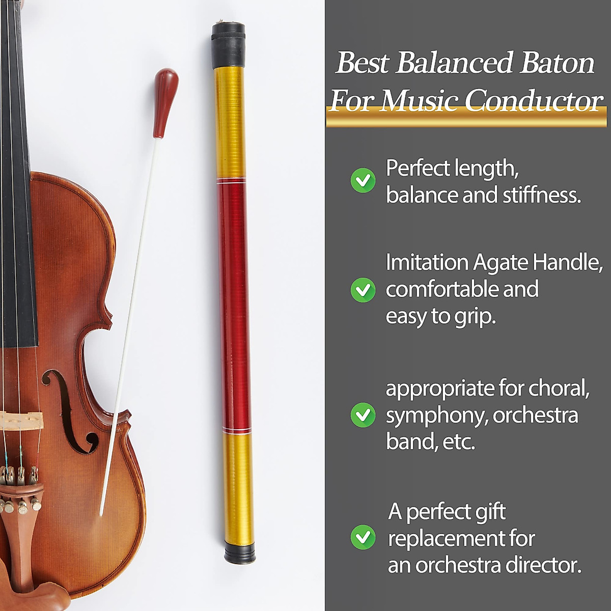 Music Baton Orchestra Baton Imitation Agate Handle Music Conducting Baton (Red Handle)