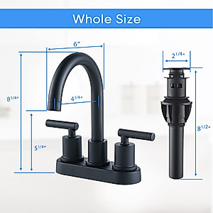 VXV Bathroom Sink Faucet 4 Inch 2 Handle Centerset Utility Lavatory Vanity Faucet Modern 360 Rotating Black Bathtub Water Tub Faucet with Pop-up Drain Stopper Assembly and Supply Lines Fit 2 or 3 Hole