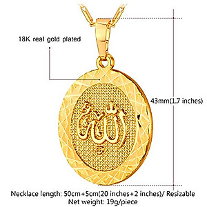 U7 Allah Necklace 18K Gold Plated Oval Religious Pendant Muslim Chain Necklace for Men Women